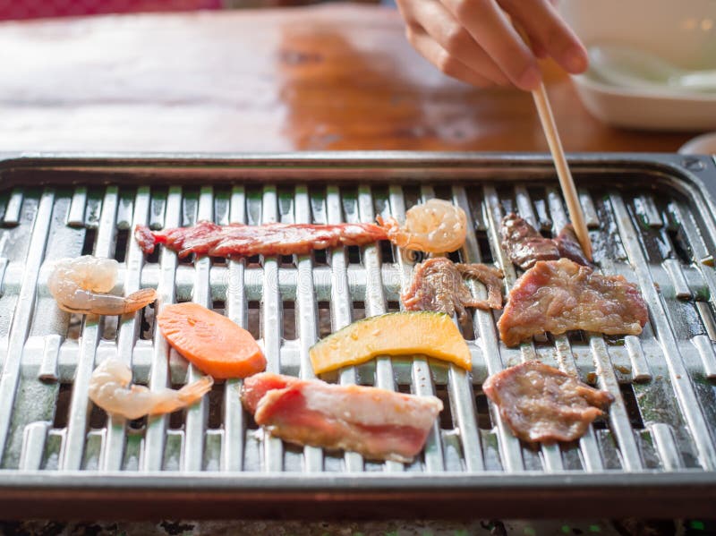 Mix Raw Meat Grilling on Grill Grate Stock Photo - Image of roast ...