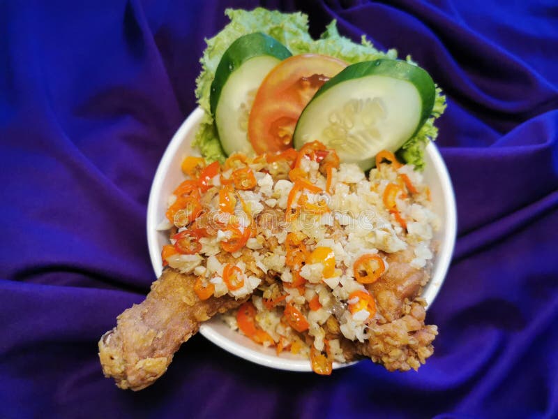 Mix Rice Bowl Fried Chicken with Sambal Matah Stock Image - Image of ...
