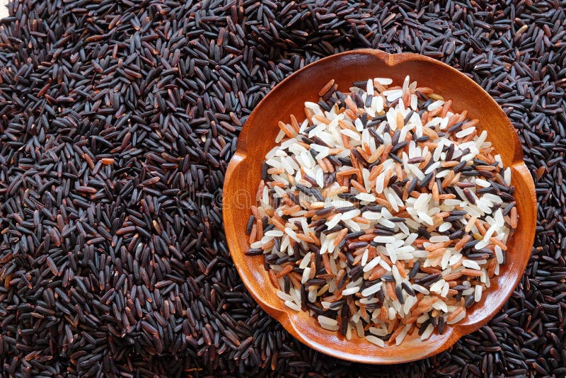Mix of Rice on Wooden Container Stock Image - Image of crop, grain ...