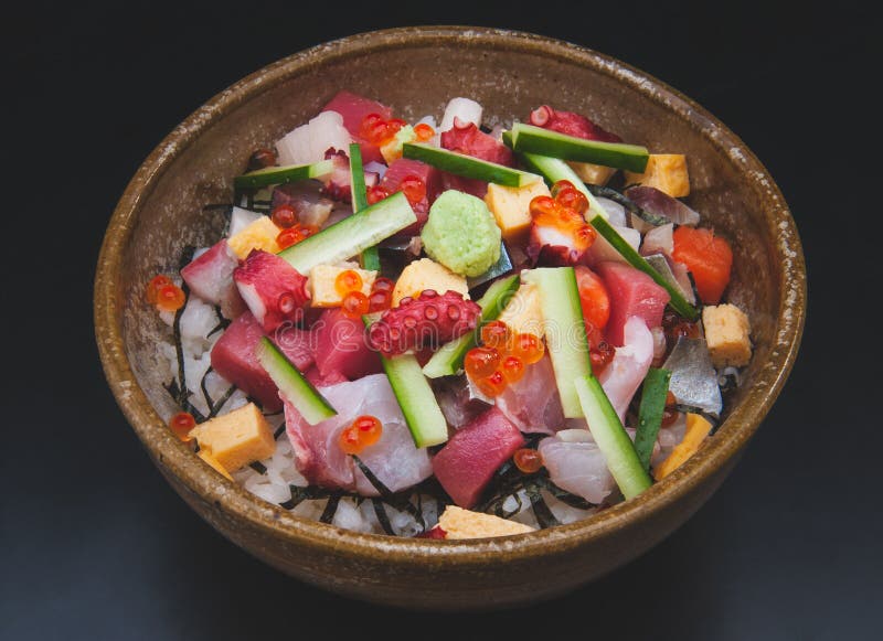 Mix Sashimi Salad with Rice Cup in Japanese Style Stock Photo - Image ...