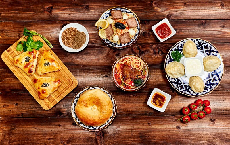 Mix Set Foods Top View on Table Stock Image - Image of taste, view ...