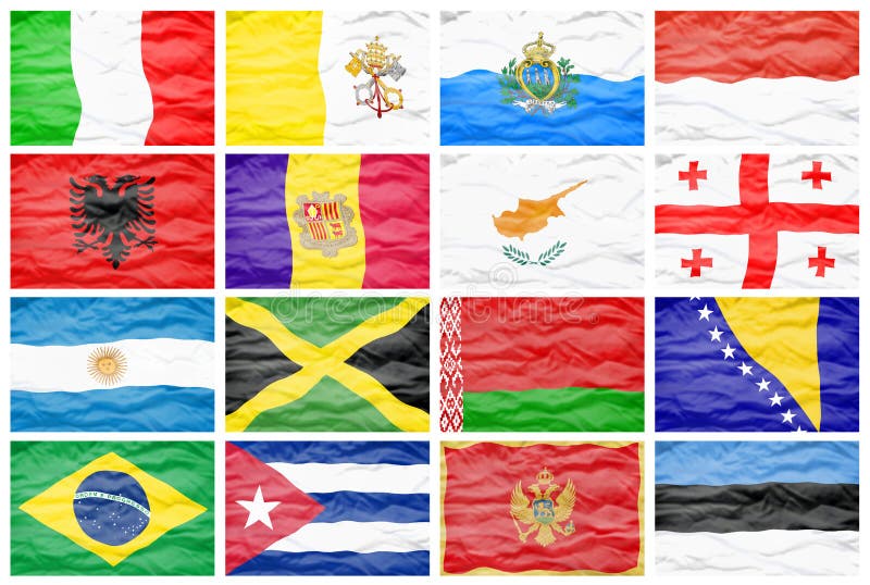 Set Sixteen Different National Big Flags. Stock Illustration ...