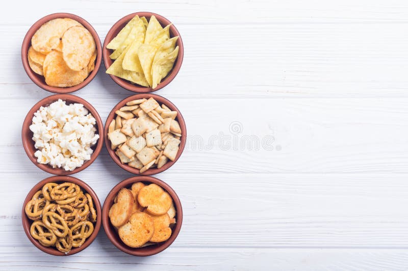 Mix of snacks stock image. Image of salt, bowl, pretzel - 132008901