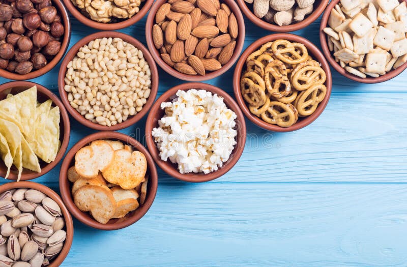 Mix of snacks stock photo. Image of popcorn, peanut - 130912654