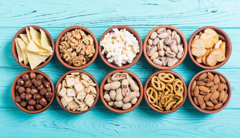 Mix of snacks stock image. Image of nuts, chips, group - 130912701