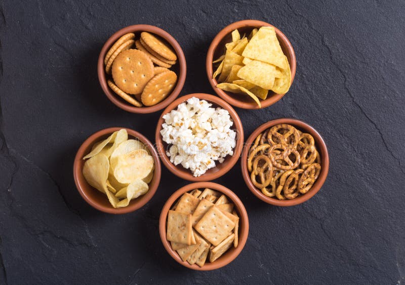 Mix of snacks stock photo. Image of glass, pretzels - 103080810