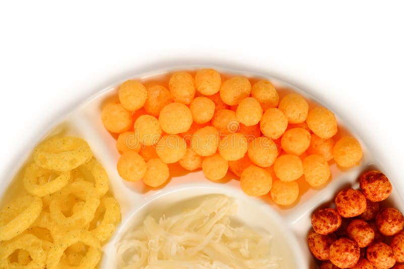 Mix of Snacks on a White Plate Isolated on White Stock Photo - Image of ...