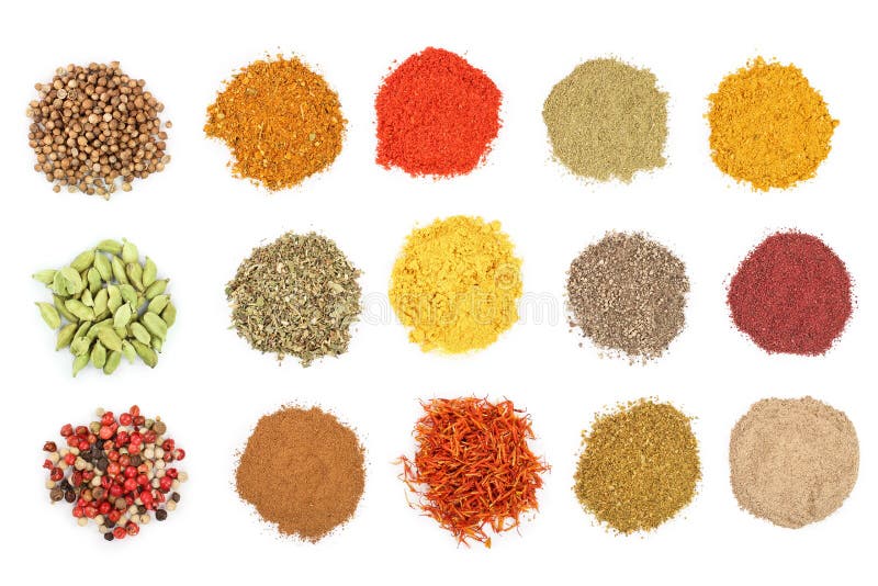 Mix of Spices Isolated on a White Background. Top View. Flat Lay. Set ...