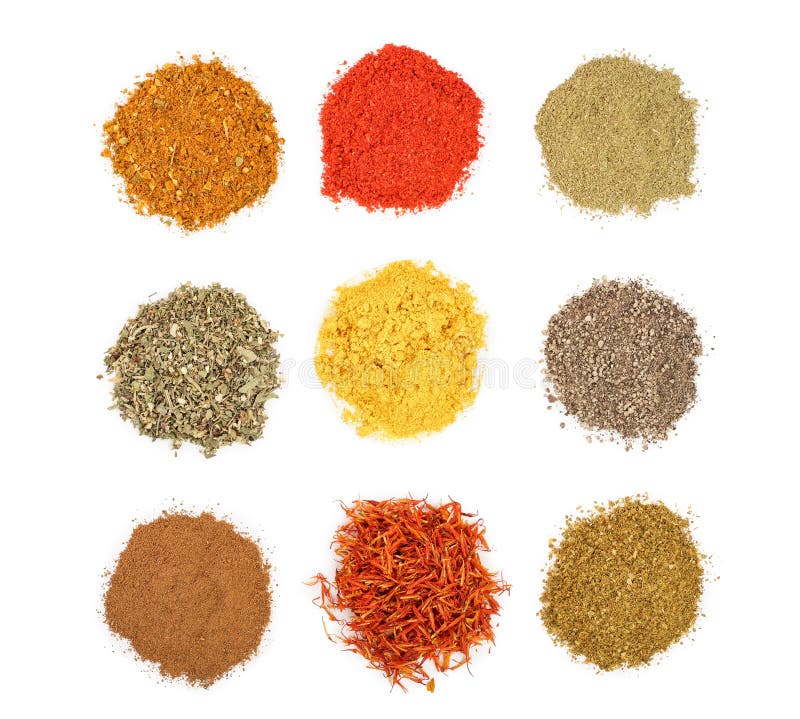 Mix of Spices Isolated on a White Background. Top View. Flat Lay. Set ...