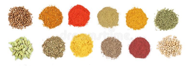 Mix of Spices Isolated on a White Background. Top View. Flat Lay. Set ...