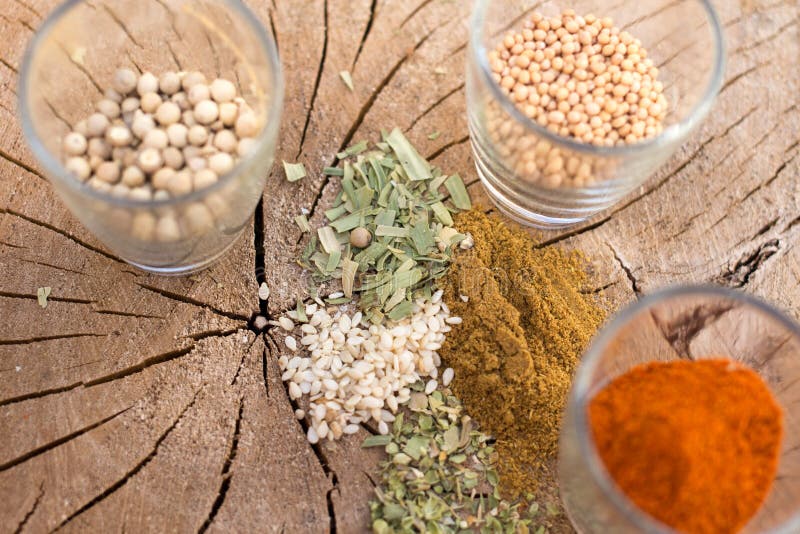 Mix of Spices on Wooden Background Stock Photo - Image of colors, beige ...