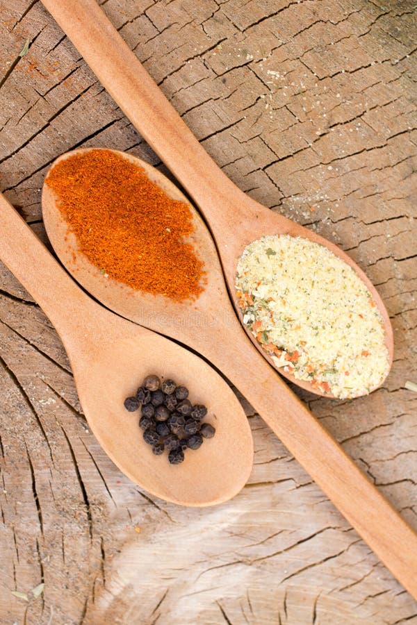 Mix of Spices on Wooden Background Stock Image - Image of closeup ...