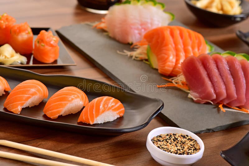 Japanese food board stock image. Image of nigiri, healthy - 109610299