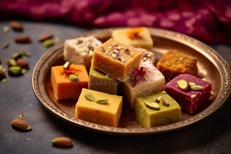 Mix Sweets in Dish, a Large Variety of Pakistani Mithai. Ai Generative ...