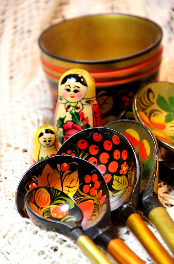 Mix of Traditional Russian Souvenirs Stock Photo - Image of dish ...