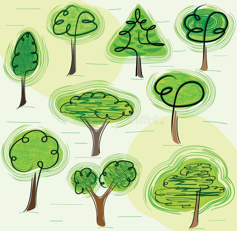 Cartoon Trees with Flowers stock vector. Illustration of summer - 48710363