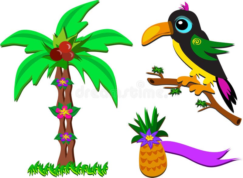 Mix of Tropical Pictures stock illustration. Illustration of toucan ...