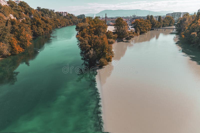 The mix of two rivers stock image. Image of watch, shore - 203717111