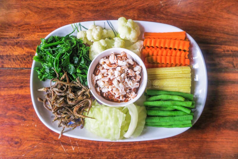 Mix Vegetables and Shrimp Chilli Dip in Thai Style Stock Photo - Image ...