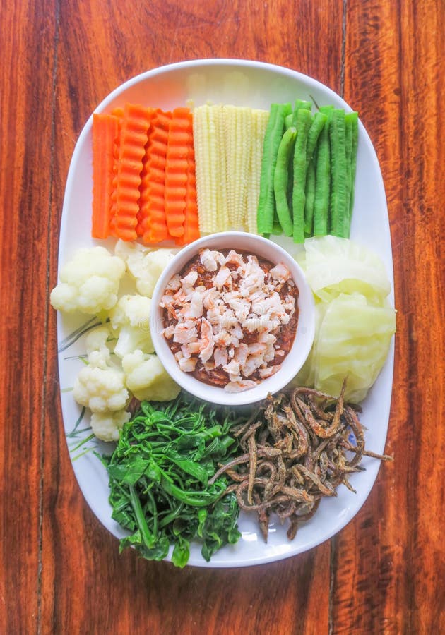 Mix Vegetables and Shrimp Chilli Dip in Thai Style Stock Photo - Image ...