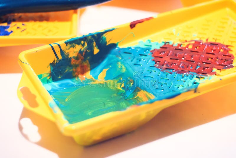 Mixed Acrylic Colors in a Plastic Box Stock Photo - Image of closeup ...