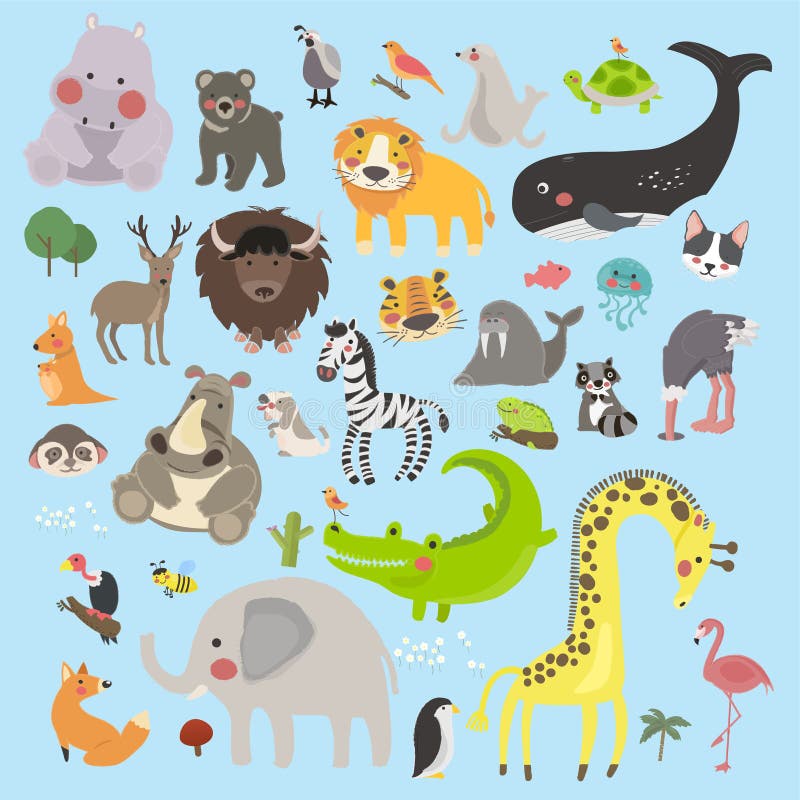 Mixed Animal Doodle Vector Illustration Stock Vector - Illustration of ...