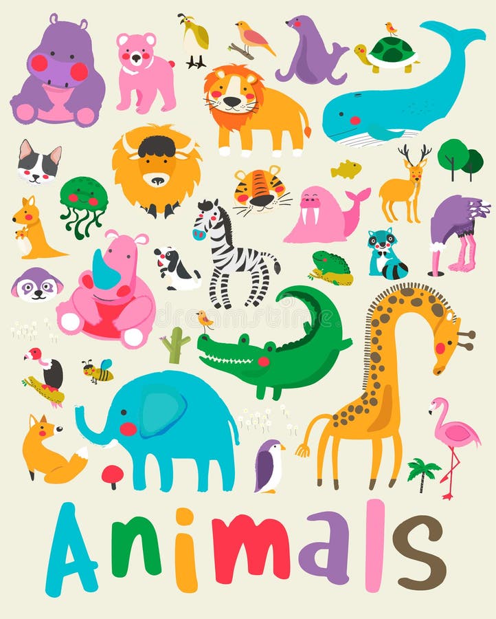 Mixed Animals Illustration Vector Set Stock Vector - Illustration of ...