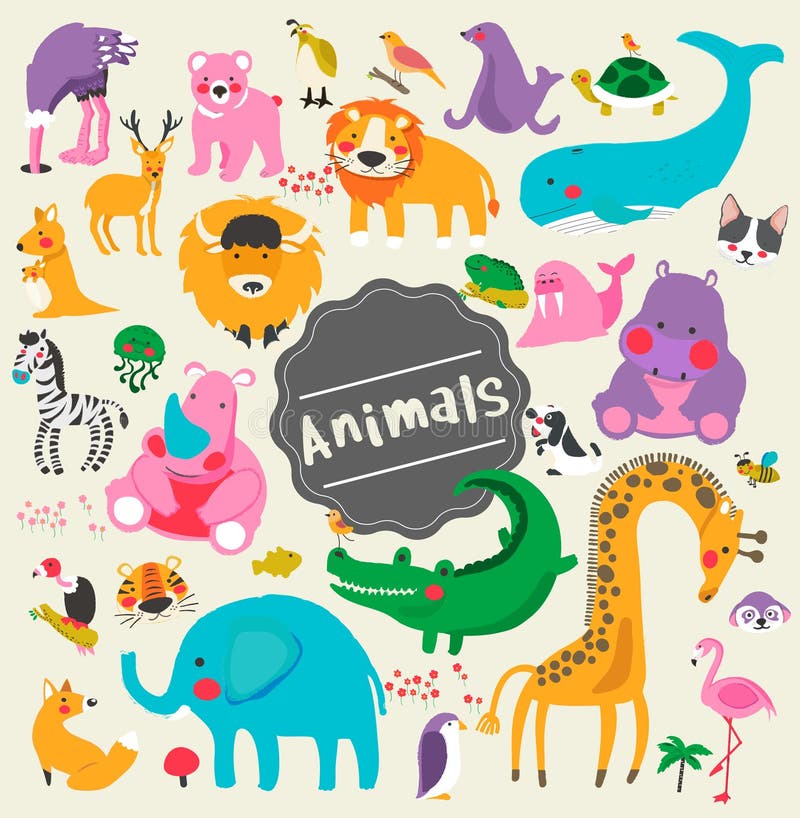 Mixed Animals Set Vector Illustration Stock Vector - Illustration of ...