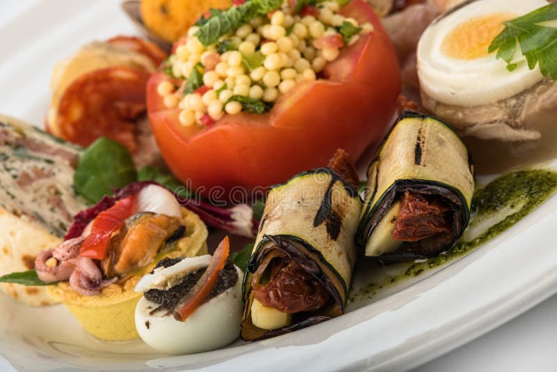 Mixed Appetizers with Meat, Egg and Vegetables Stock Photo - Image of ...