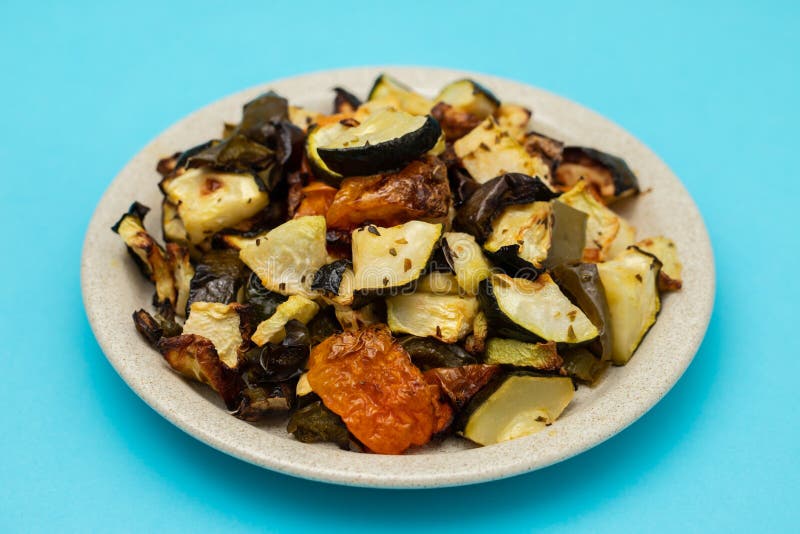 Mixed Baked Vegetables on Light Brown Dish Stock Image - Image of ...
