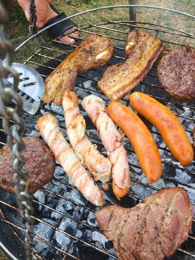 Mixed Barbecue on Summer Camp Stock Image - Image of fire, delicious ...