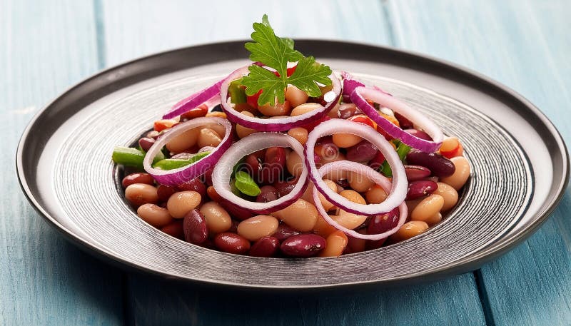 Mixed Beans Salad with Onion Rings, AI Generated Stock Photo - Image of ...