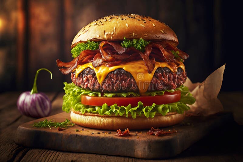 Mixed Beef and Roasted Bacon Filling in Hearty Hot Burger Stock ...