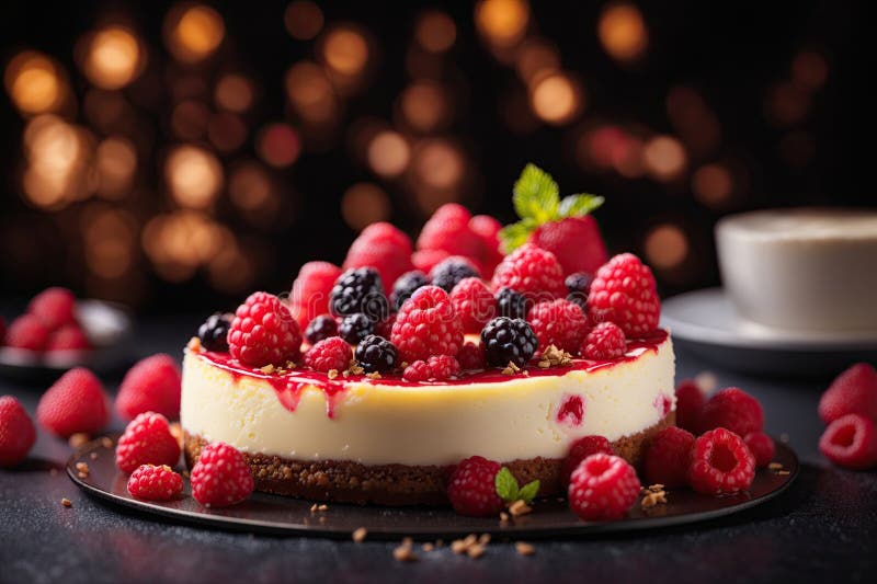 Mixed Berries Cheesecake with a Slice Cut Out Stock Illustration ...