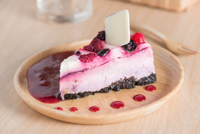 Mixed Berry Mousse Cake with Strawberry Sauce. Stock Image - Image of ...