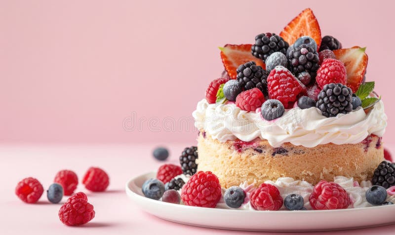 Mixed Berry Shortcake on a Pastel Pink Backdrop Stock Photo - Image of ...
