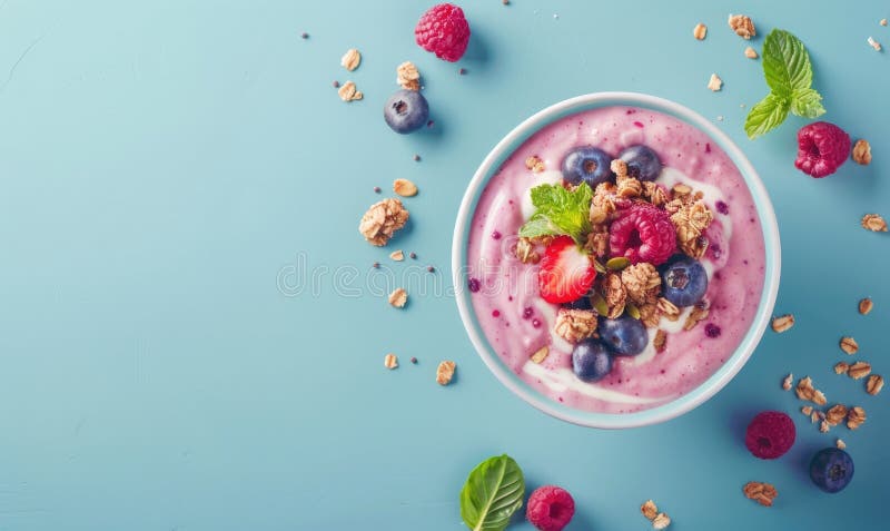 Mixed Berry Smoothie Bowl Granola Light Blue Background Stock Photos ...