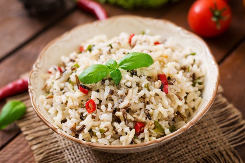 Mixed Boiled Rice with Chilli and Basil. Stock Image - Image of closeup ...