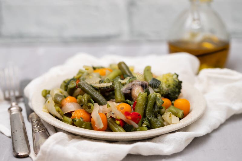 Mixed Boiled Vegetables on Light Brown Dish Stock Photo - Image of ...