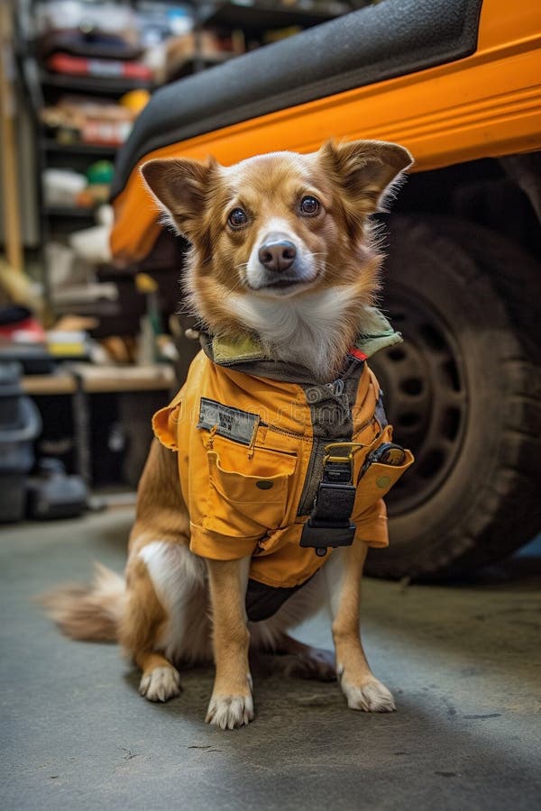 Dog working as a mechanic stock illustration. Illustration of pose ...