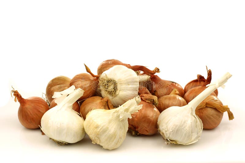 Mixed Bunch of Shallots and Garlic Bulbs Stock Image - Image of pile ...