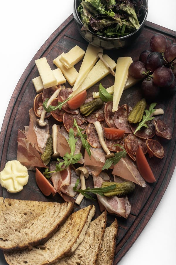 Mixed Cheese and Cold Cuts Board on White Background Stock Photo ...