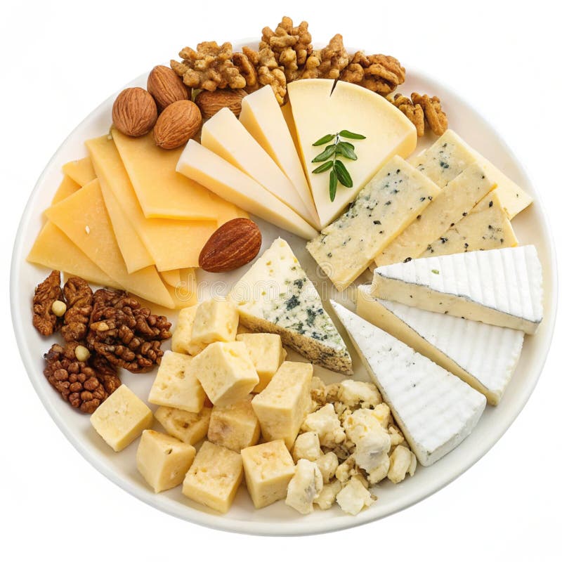 Mixed Cheese Platter Isolated on White Background Stock Illustration ...