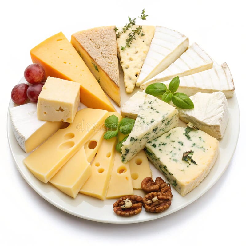 Mixed Cheese Platter Isolated on White Background Stock Illustration ...