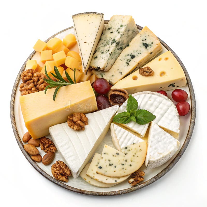 Mixed Cheese Platter Isolated on White Background Stock Illustration ...