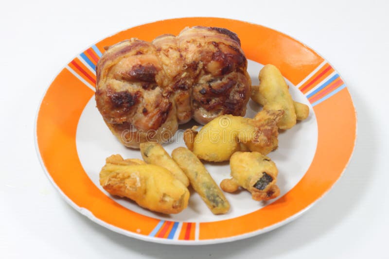 Mixed Chicken Kebabs with Fried Battered Vegetables- Stock Image ...