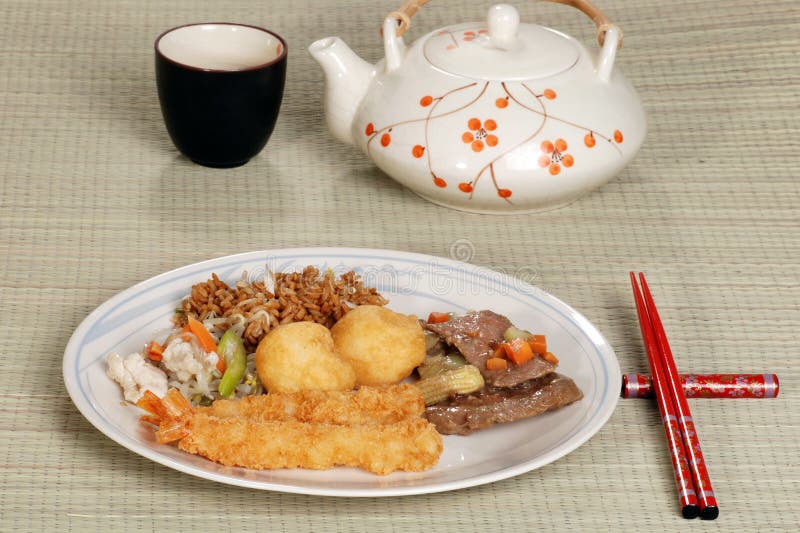 Mixed Chinese Food with Chop Sticks Stock Photo - Image of carrots ...