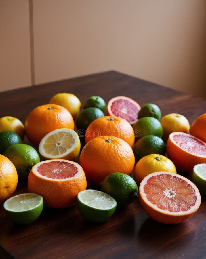 Mixed Citrus Fruits on Dark Wooden Surface. Stock Image - Image of ...