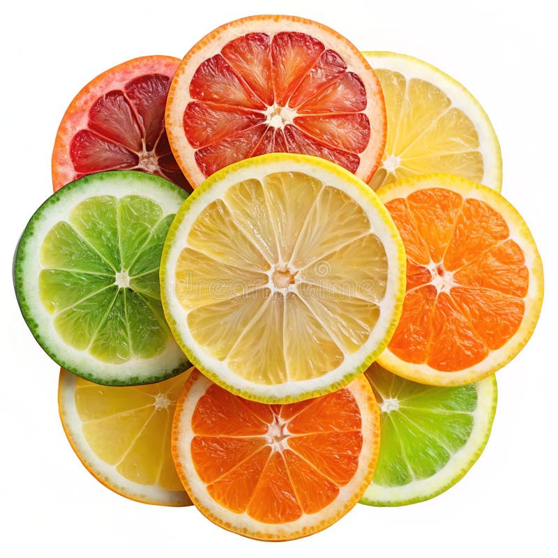 Mixed Citrus Slice Wheel on White Background Stock Illustration ...