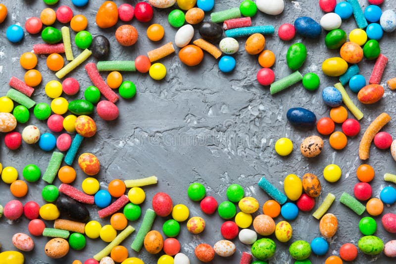 Mixed Collection of Colorful Candy, on Colored Background. Flat Lay ...